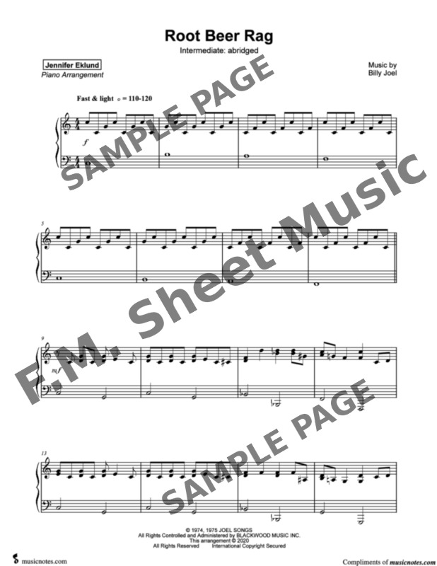 Root Beer Rag (Intermediate Piano) By Billy Joel - F.M. Sheet Music - Pop Arrangements by ...